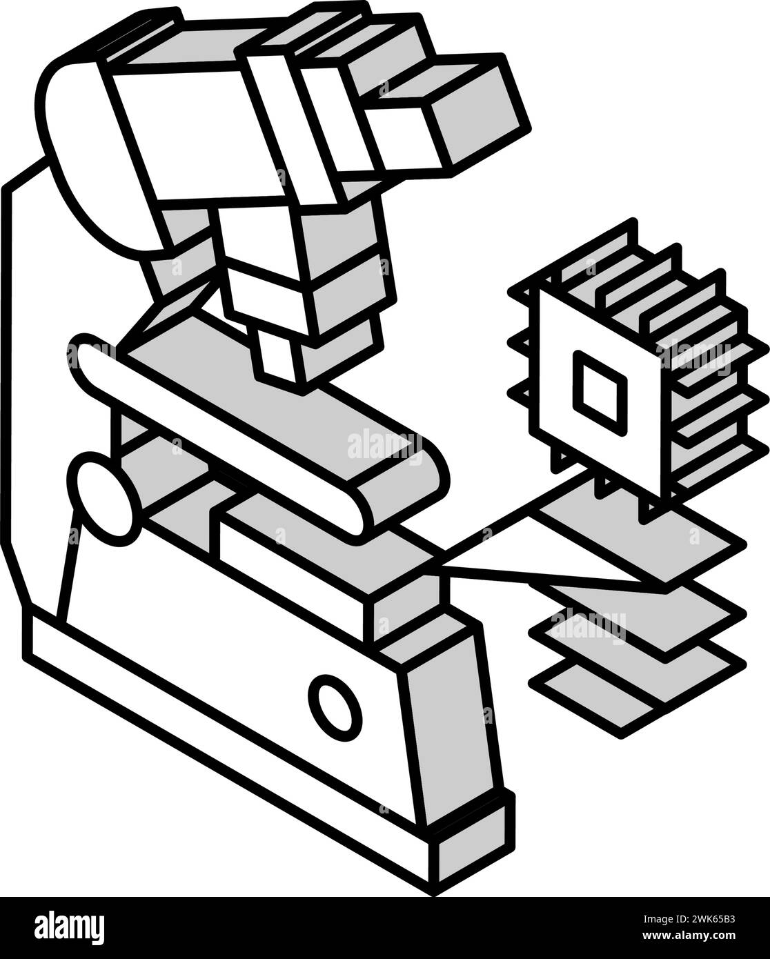 Researching Microscope Semiconductor Manufacturing Isometric Icon Vector Illustration Stock