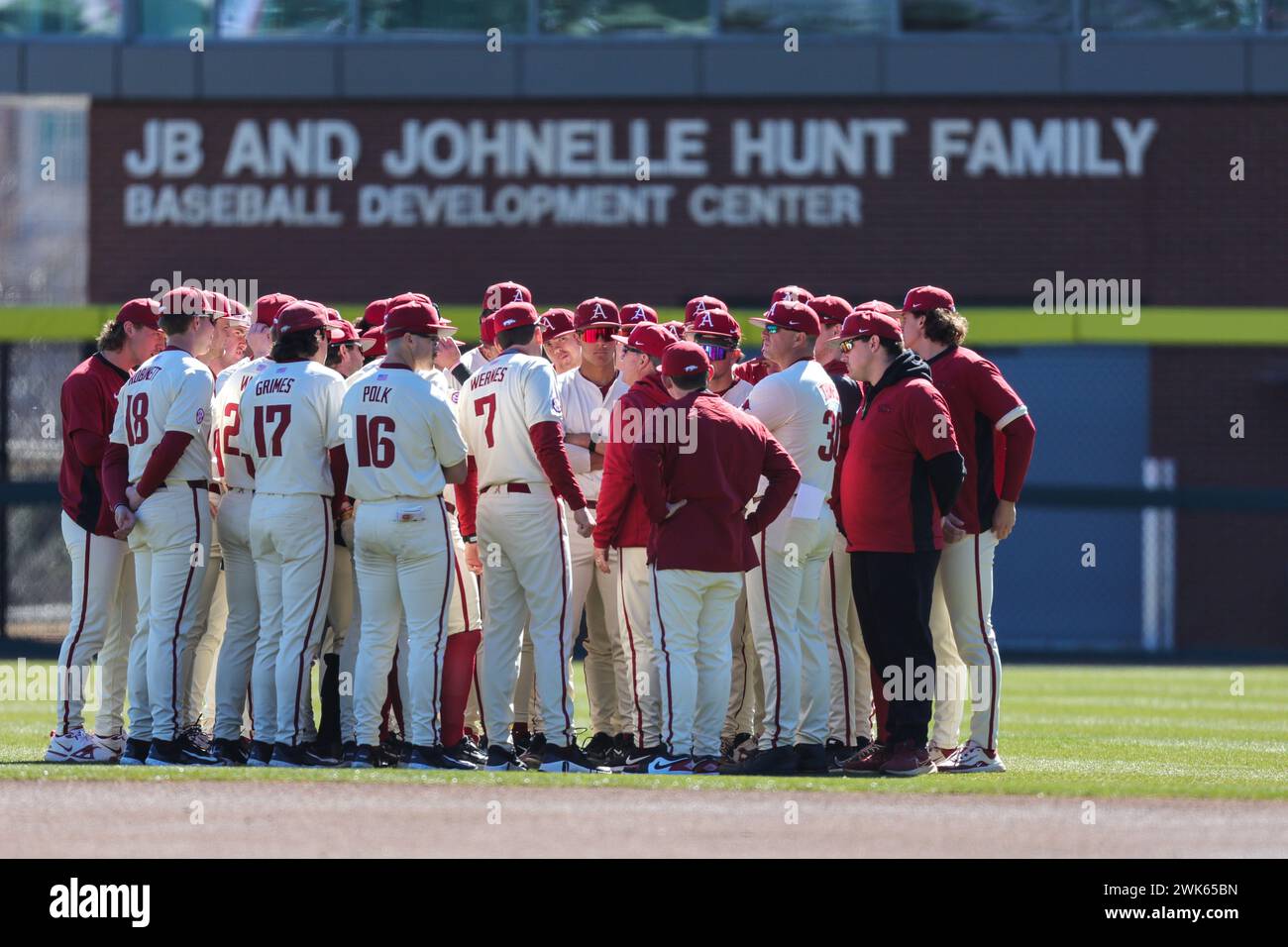 February 18, 2024: The entire Razorback team gathers around head coach ...