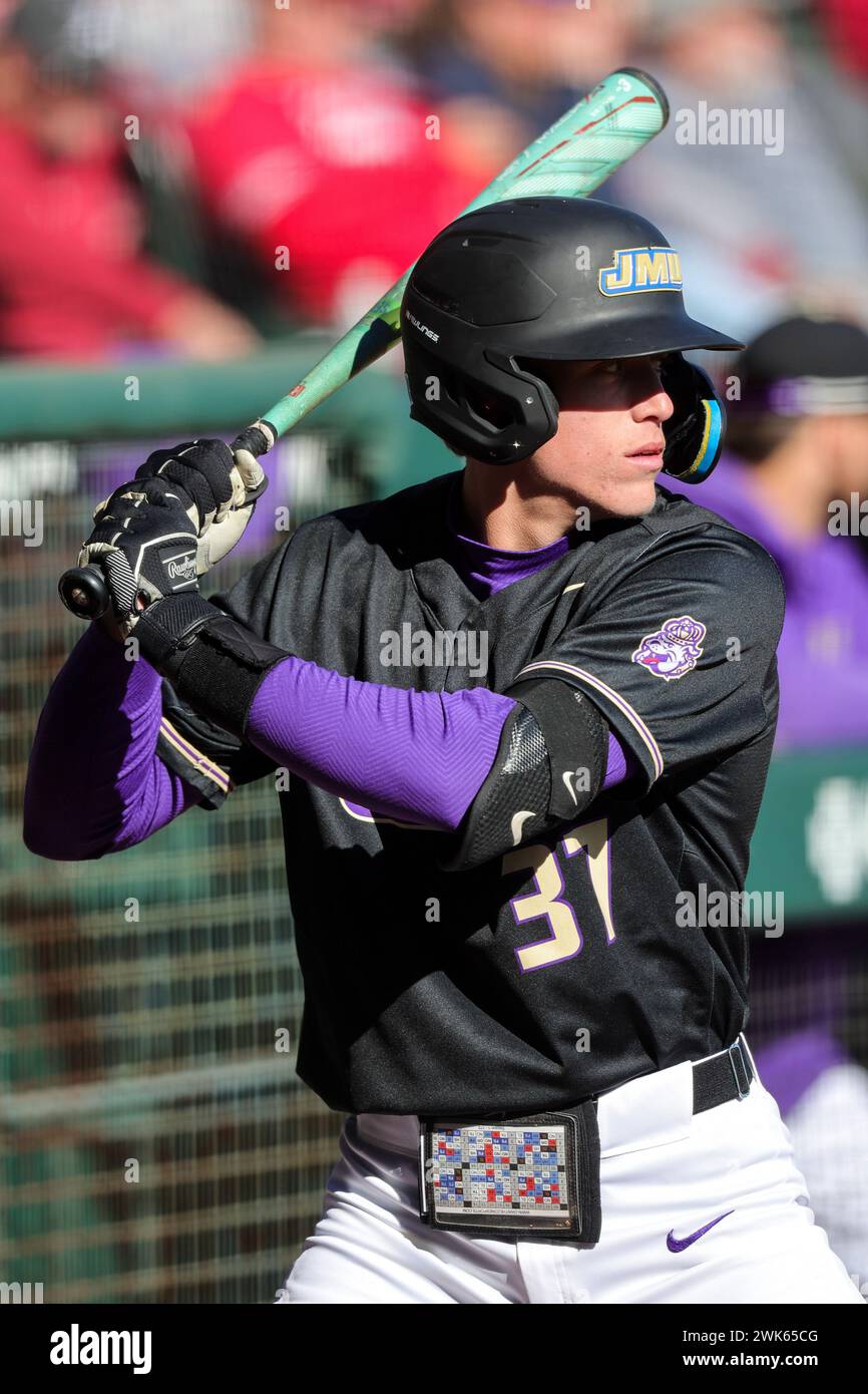 February 18, 2024: Ike Schmidly #37 of JMU works to get down his timing ...
