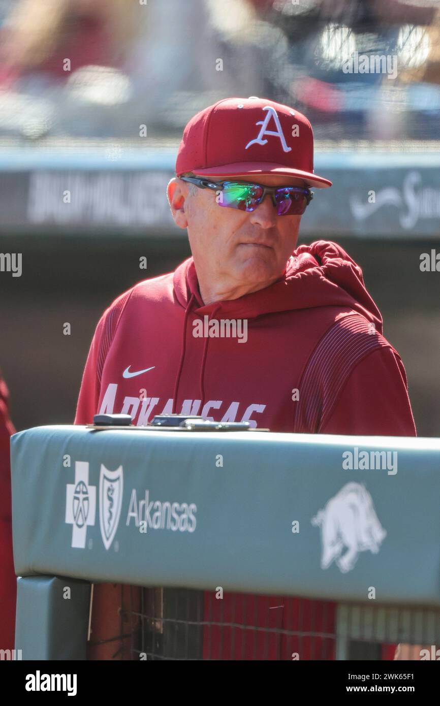 February 18, 2024: Razorback head coach Dave Van Horn glances to a clip ...