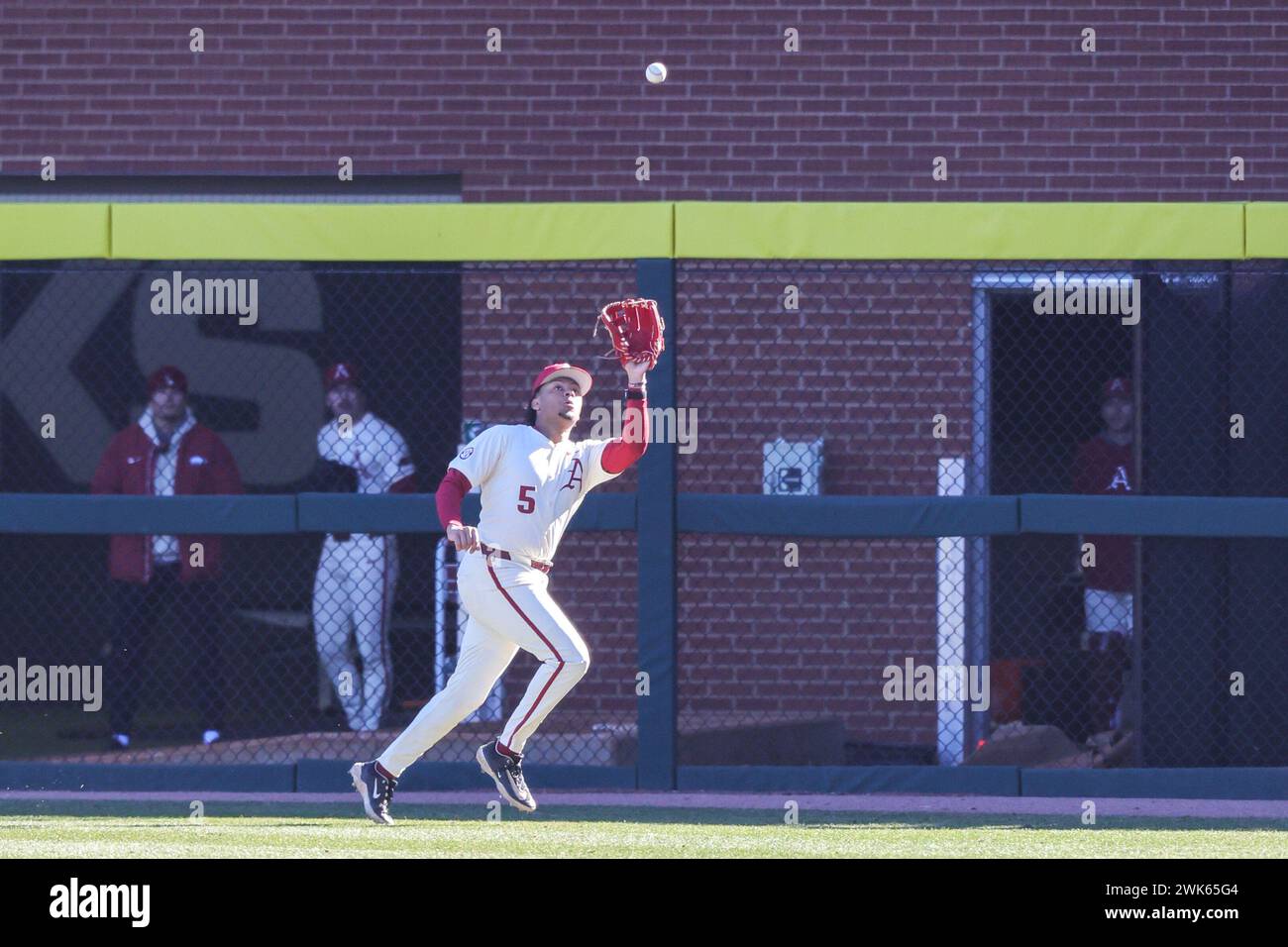 February 18, 2024: Razorback right fielder Kendall Diggs #5 settles ...