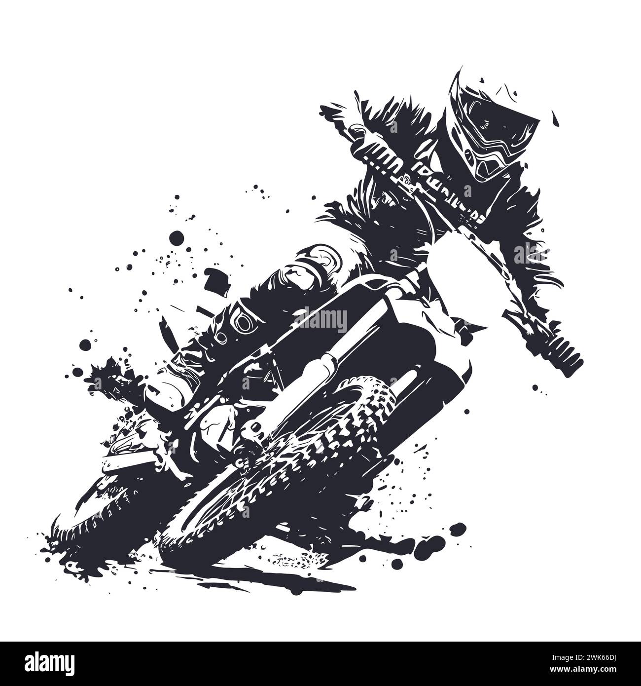Motocross rider vector line art illustration with grunge brush ...