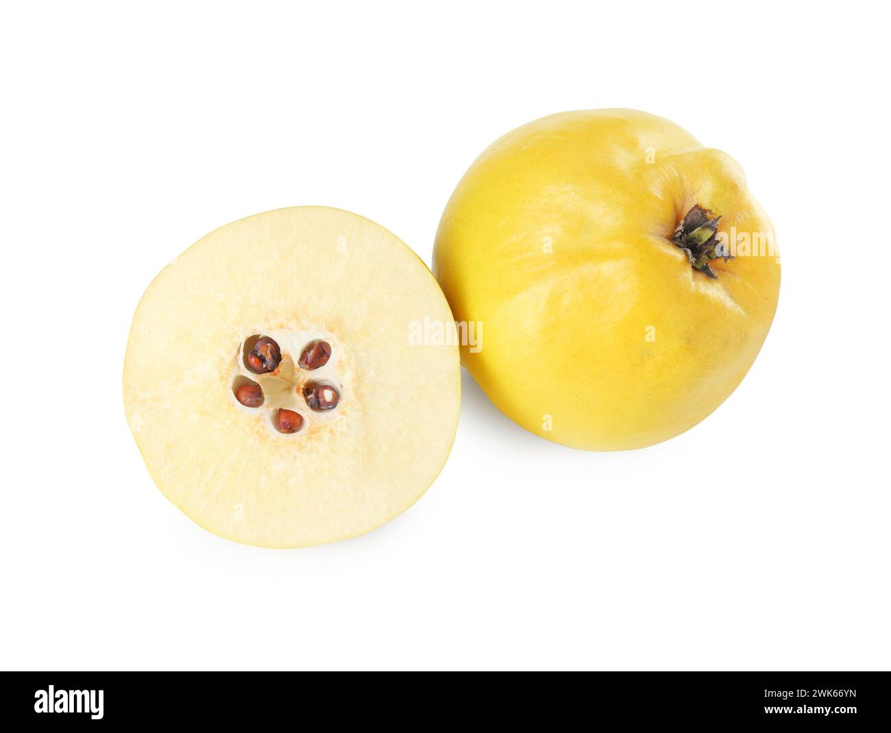 Ripe whole and cut quinces isolated on white Stock Photo - Alamy