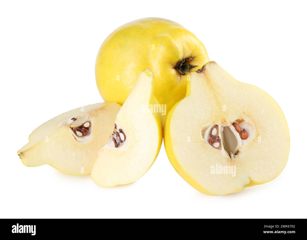 Ripe whole and cut quinces isolated on white Stock Photo - Alamy
