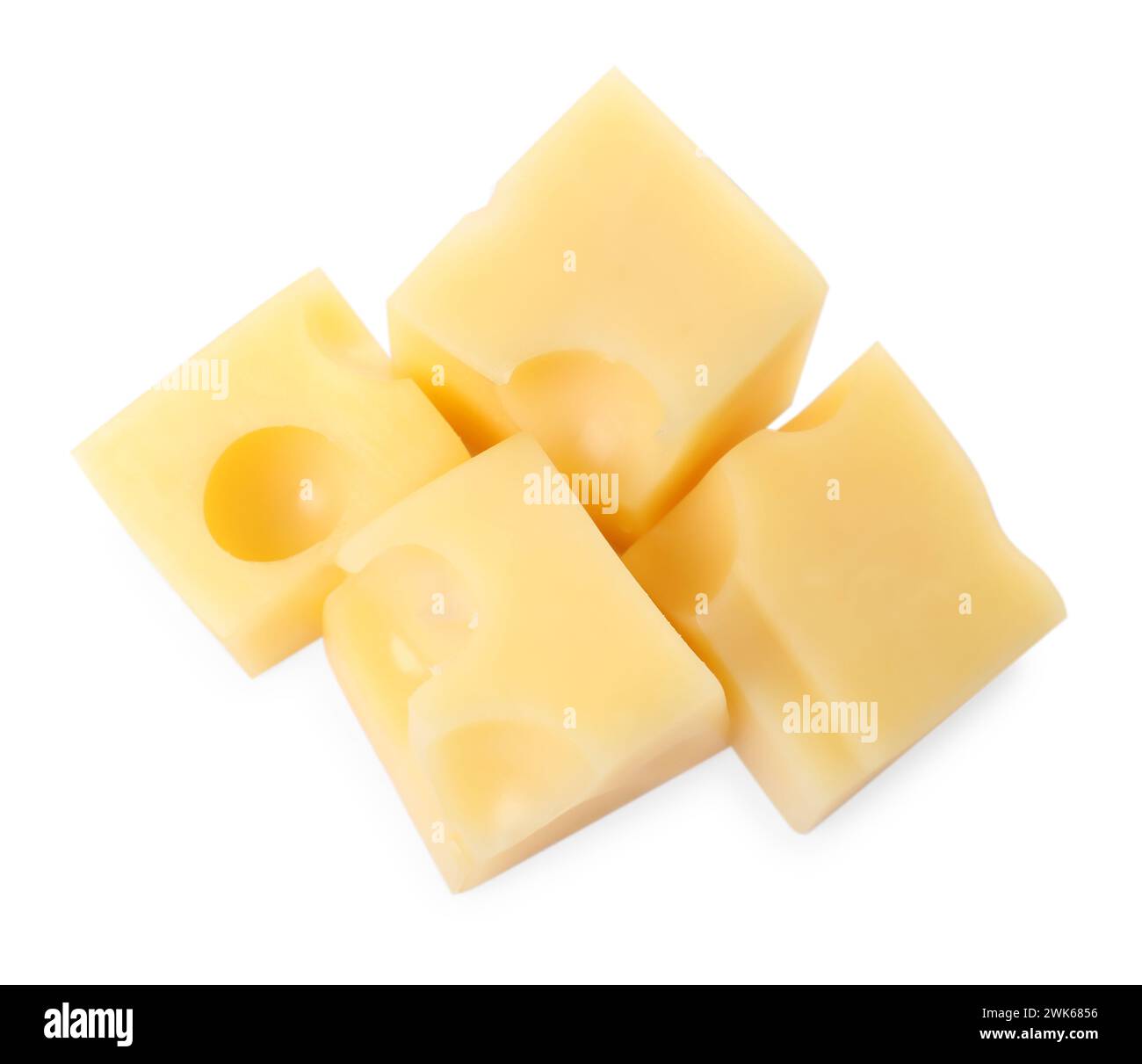 Cubes of delicious cheese isolated on white Stock Photo - Alamy