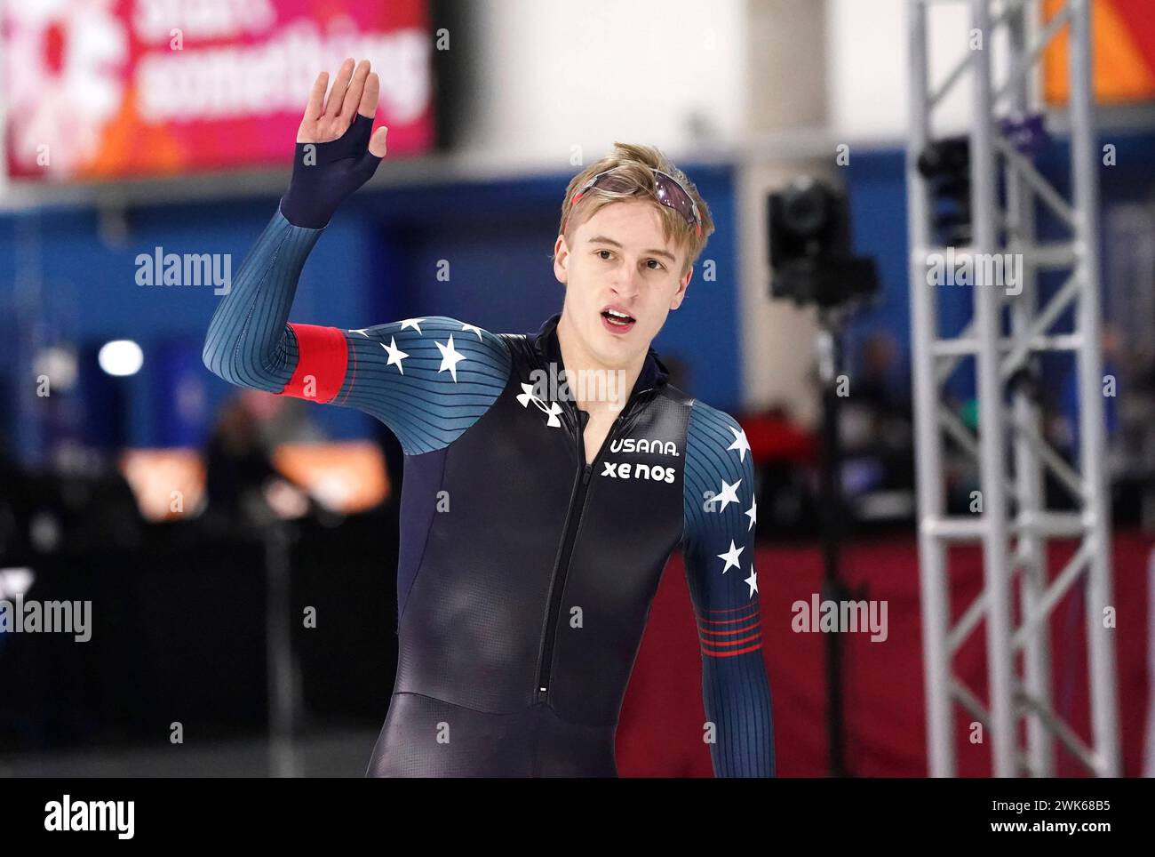 Jordan Stolz (USA) world champion on 1000m during ISU Single Distance ...