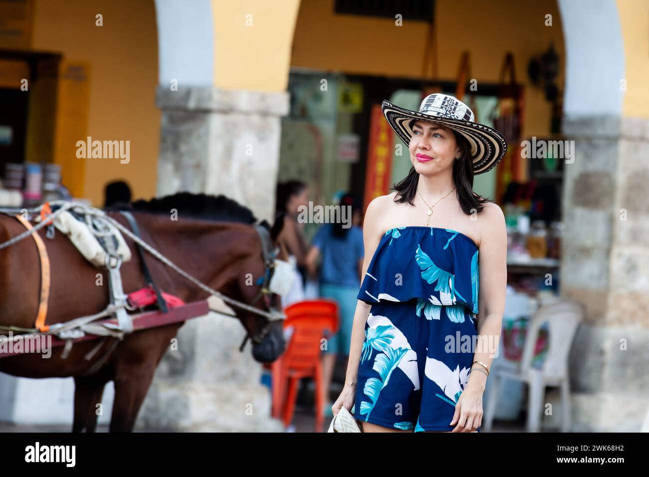 Beautiful woman wearing the traditional Colombian hat called Sombrero ...