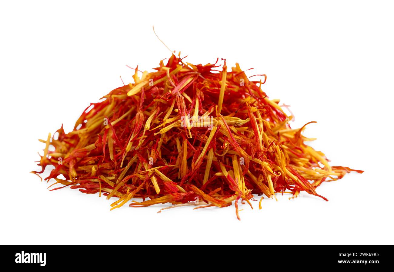 Pile of dried color saffron isolated on white Stock Photo - Alamy