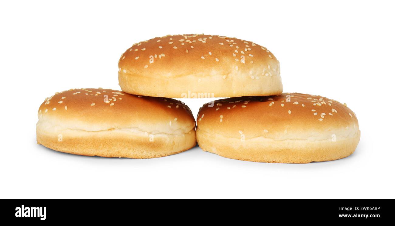 Three fresh hamburger buns isolated on white Stock Photo - Alamy