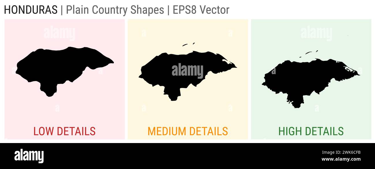 Honduras - plain country shape. Low, medium and high detailed maps of ...