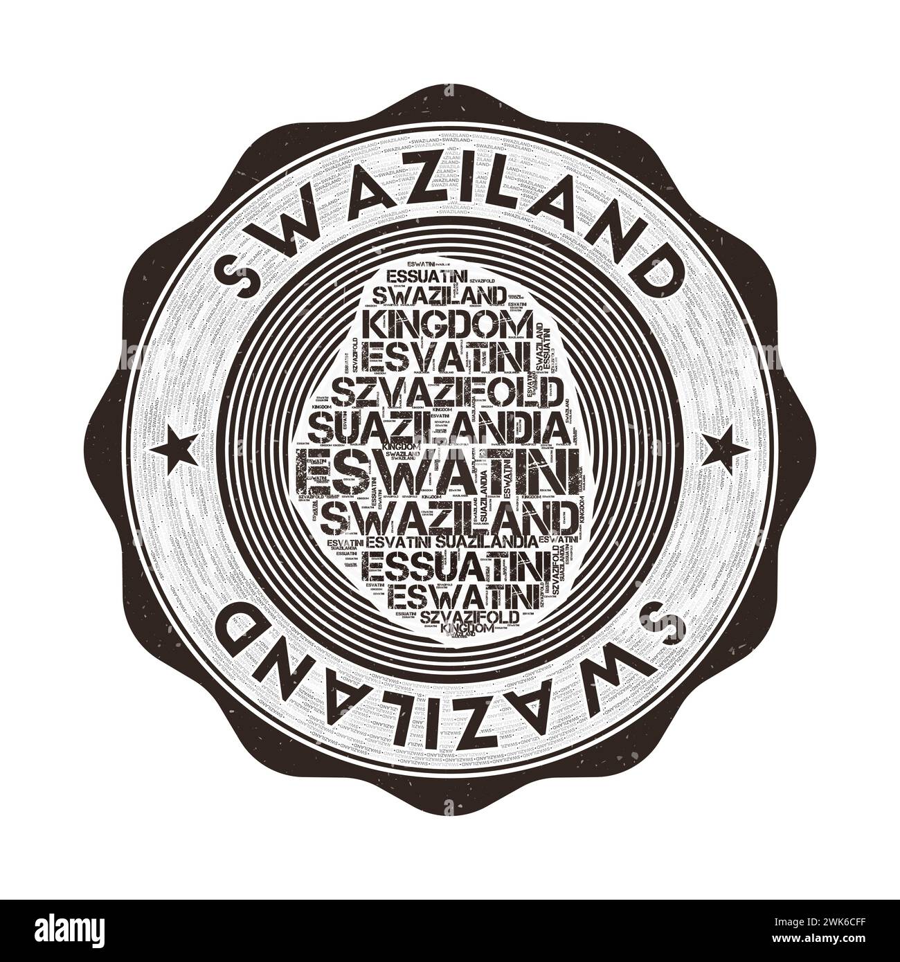 Eswatini seal. Country round logo with shape of Eswatini and country ...
