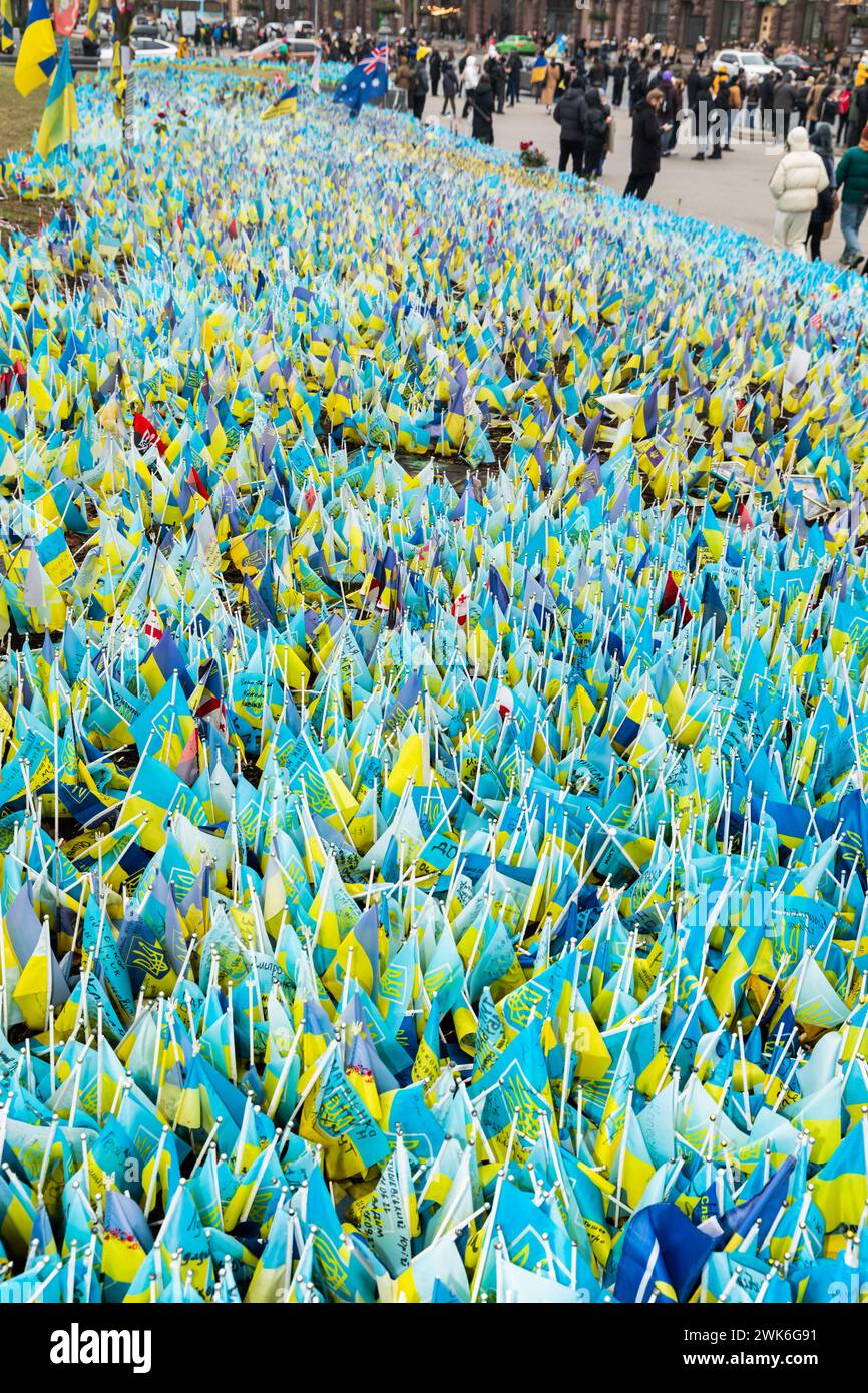 A large number of Ukrainian flags seen at the central square of the ...