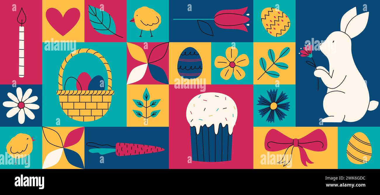 Geometric colorful composition for Happy Easter. Horizontal web banner ...