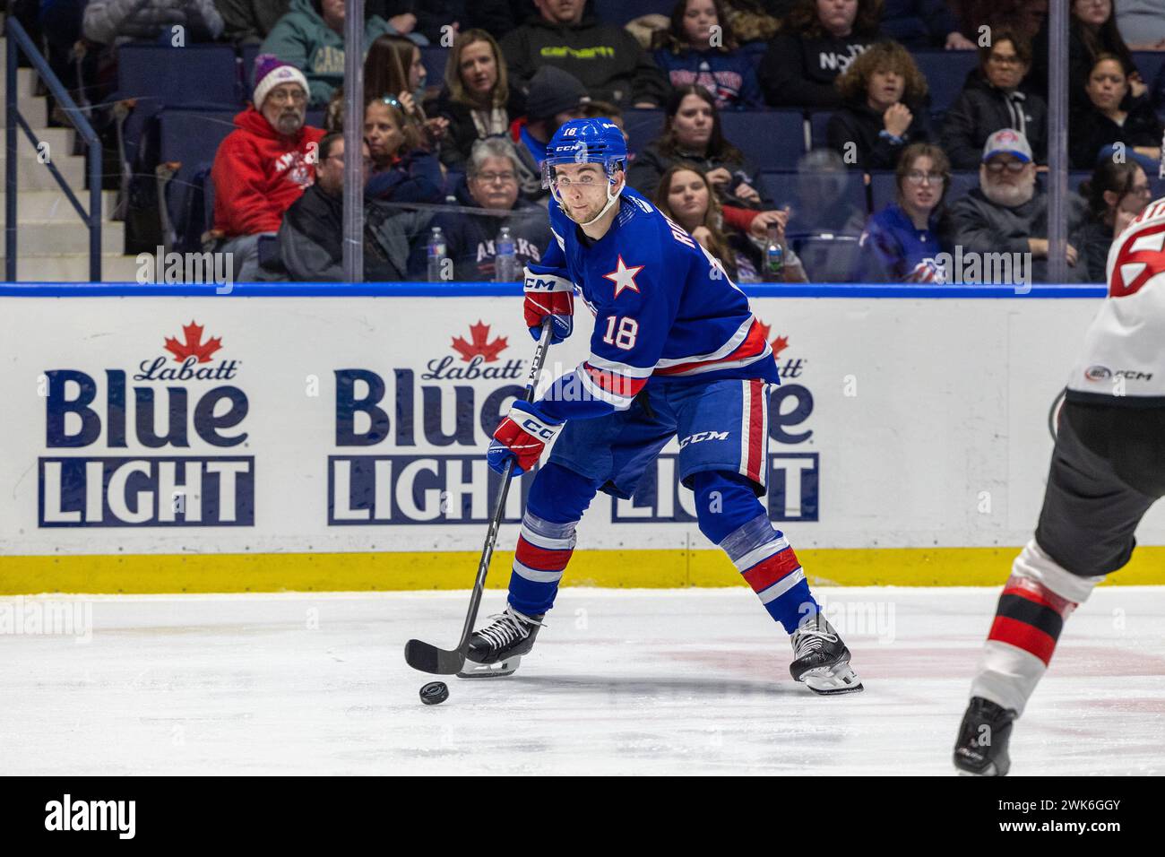February 18th, 2024: Rochester Americans forward Isak Rosen (18) skates ...