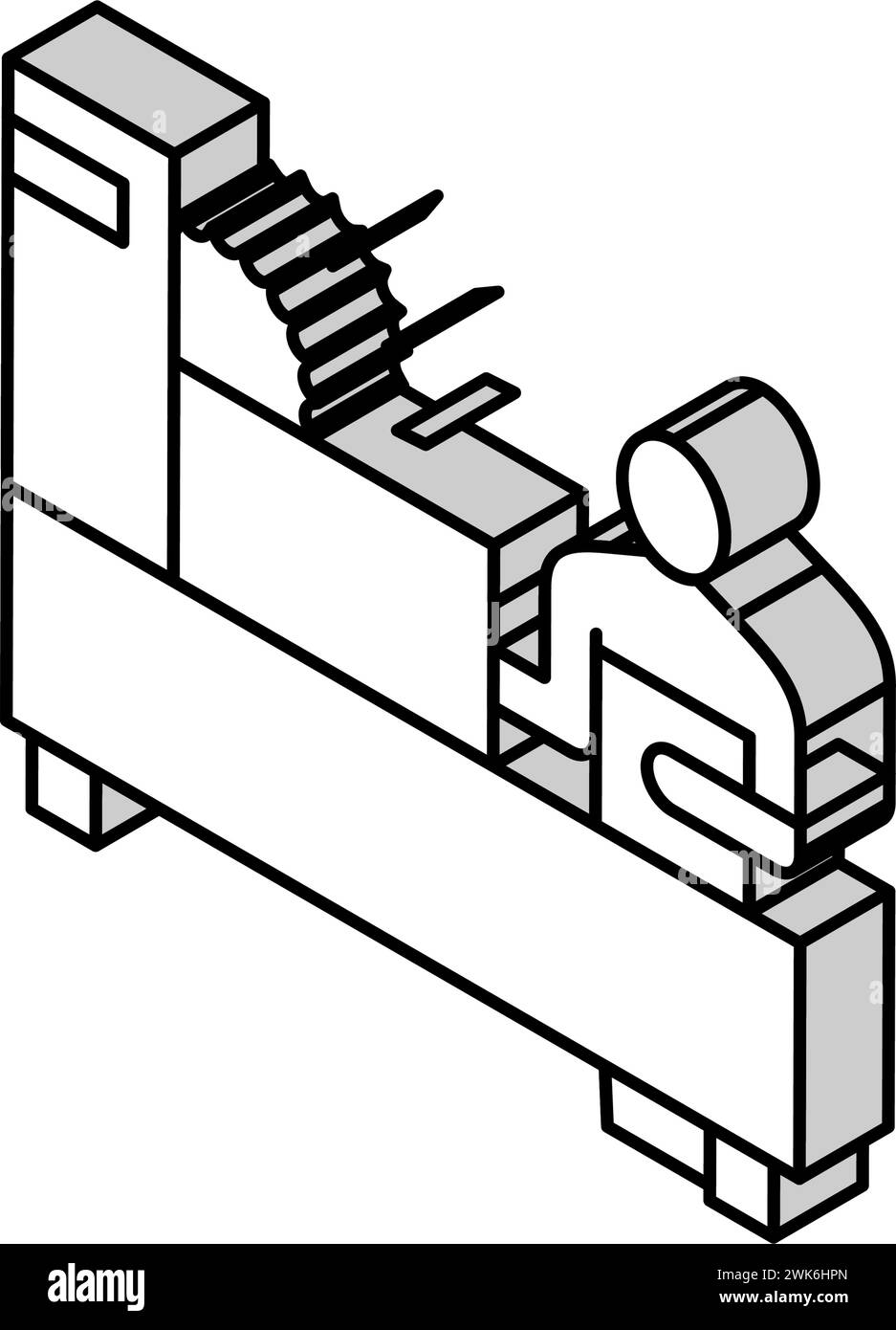worker cutting wooden timber with sawmill machine isometric icon vector ...