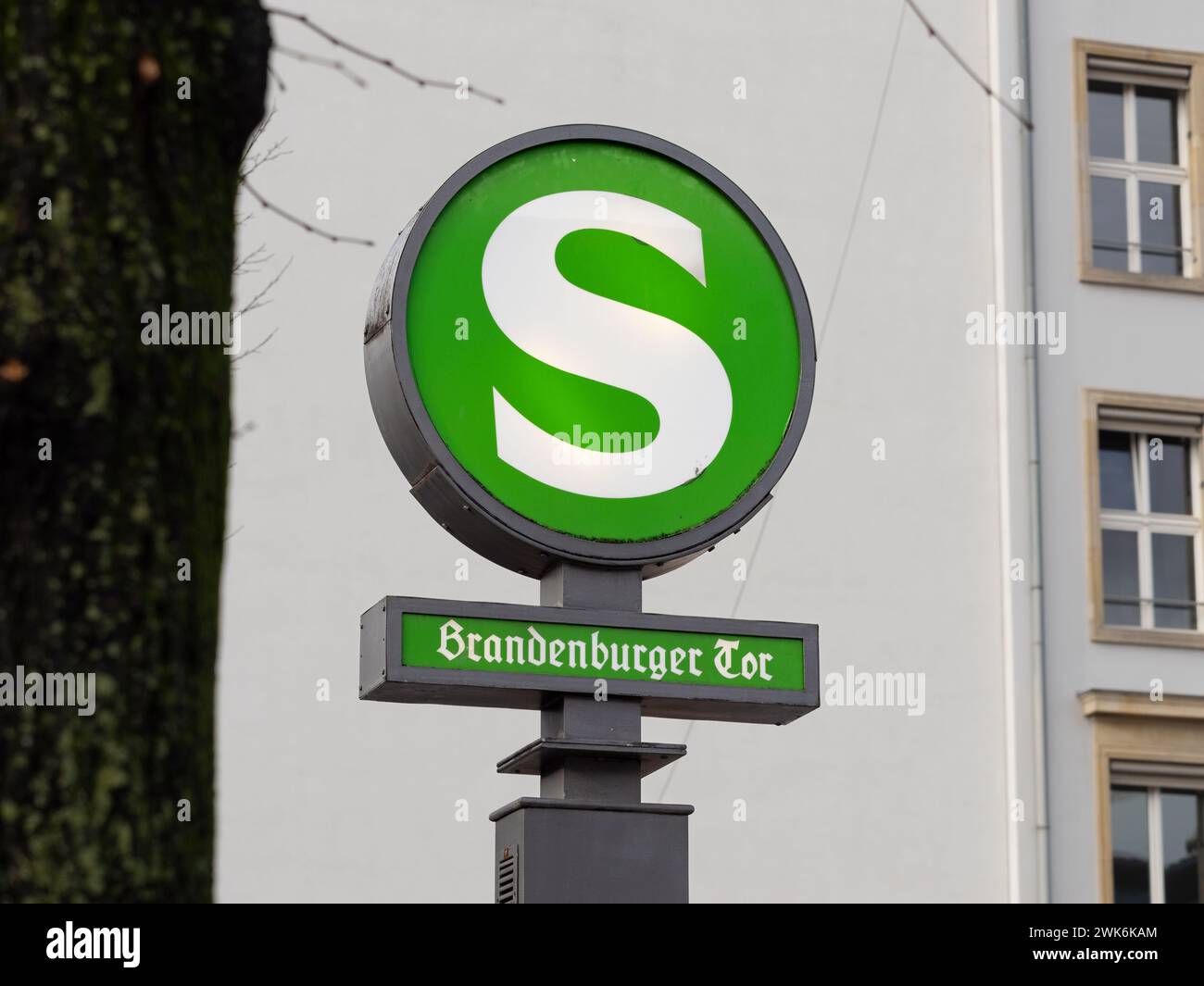 S train station in Berlin at the Brandenburger Tor. Sign of the ...