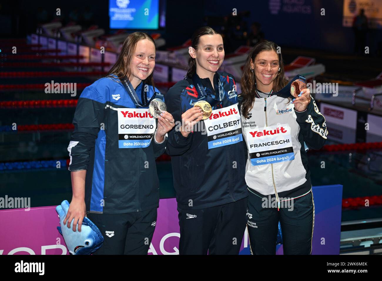 Doha, Qatar. 18th Feb, 2024. Gold medalist Freya Constance Colbert (C ...
