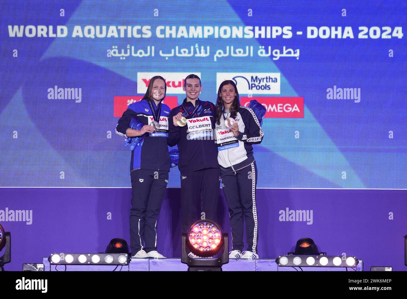 Doha, Qatar. 18th Feb, 2024. Gold medalist Freya Constance Colbert (C ...