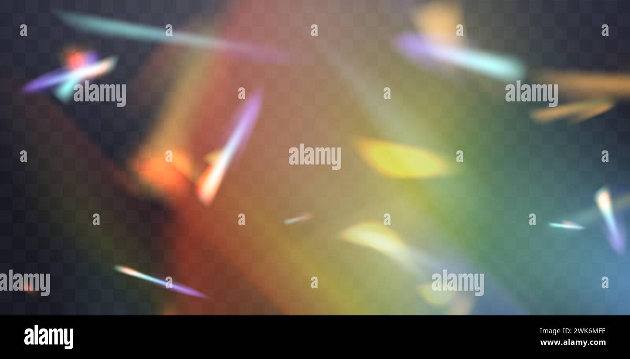 Blurred rainbow refraction overlay. Damaged photo film texture effect ...