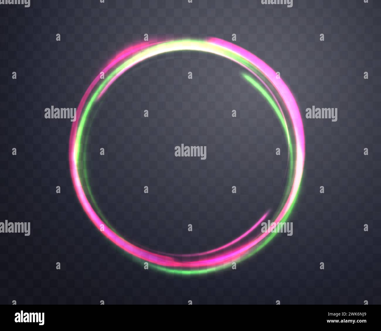 Pink and green magic rings. Neon realistic energy flare halo ring ...