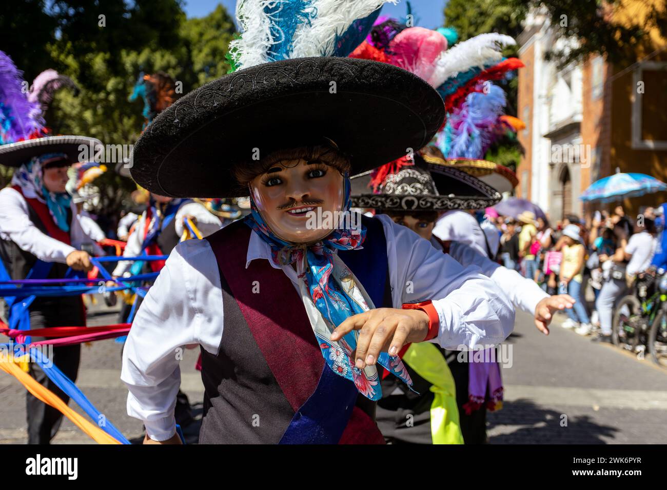 Mexican carnival, Mexican dancers recognized as "huehues" with bright ...