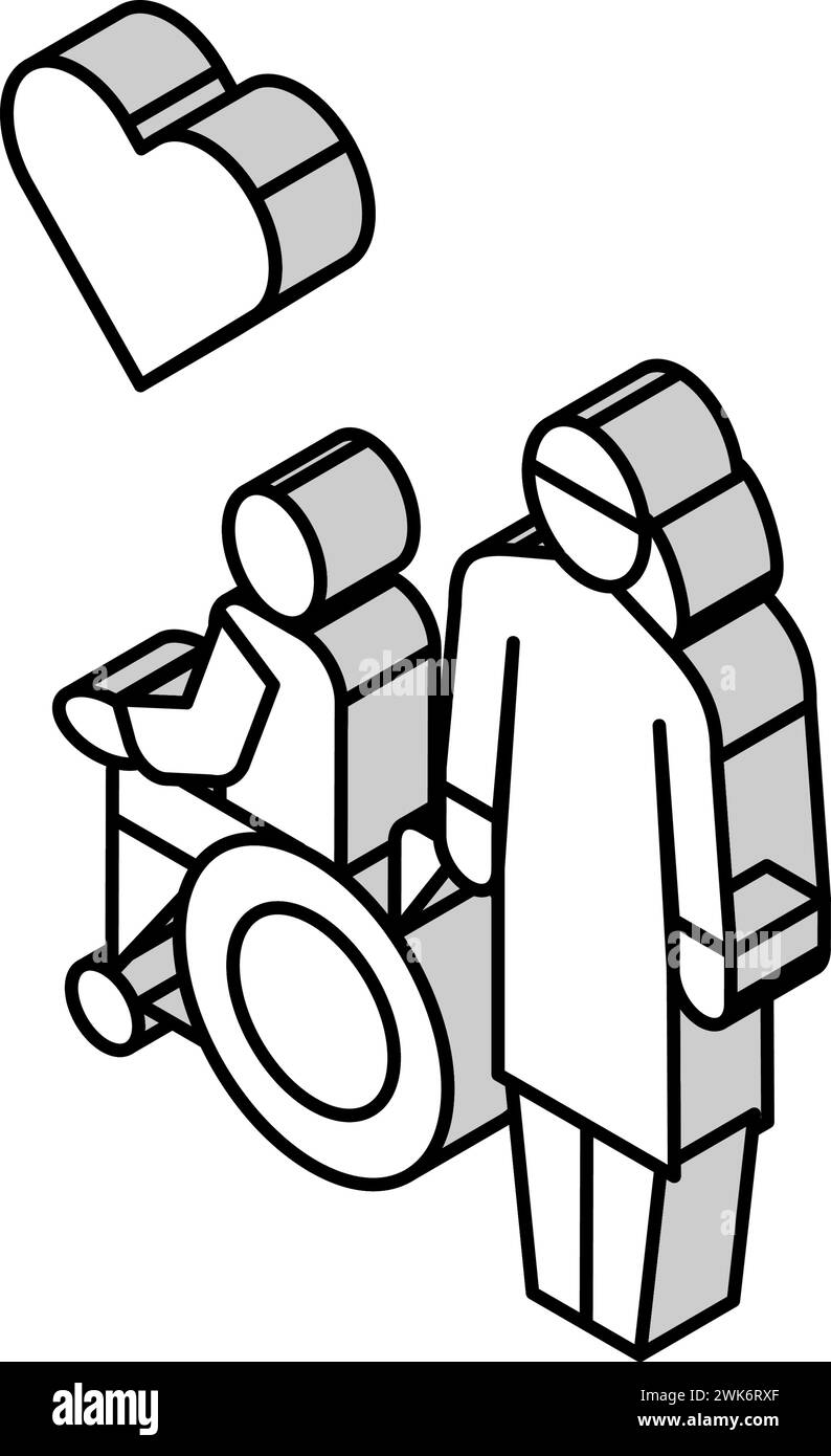 helping and caring for disabled people at home isometric icon vector ...