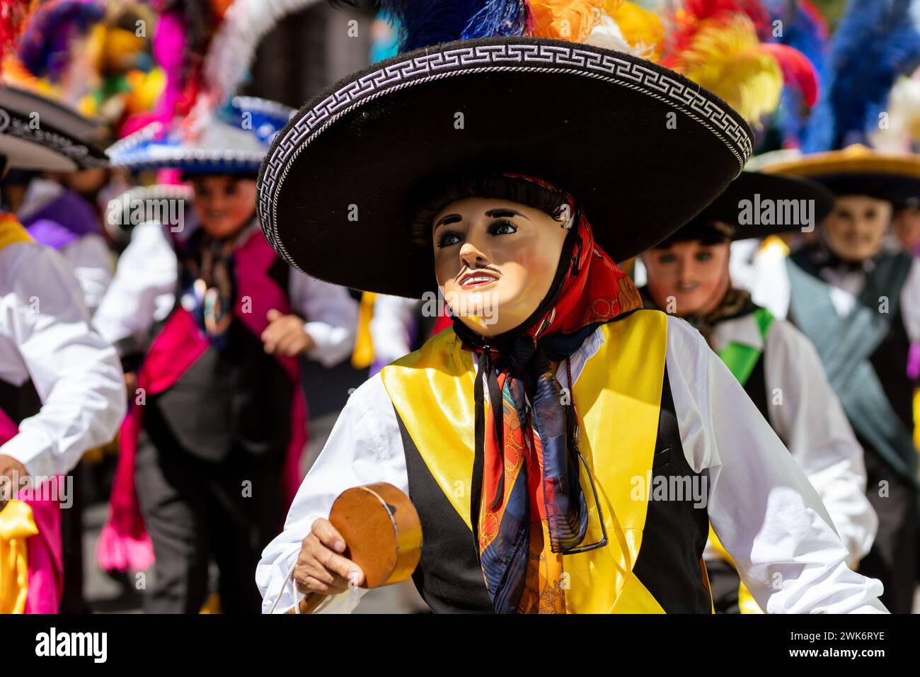 Mexican carnival, Mexican dancers recognized as "huehues" with bright ...