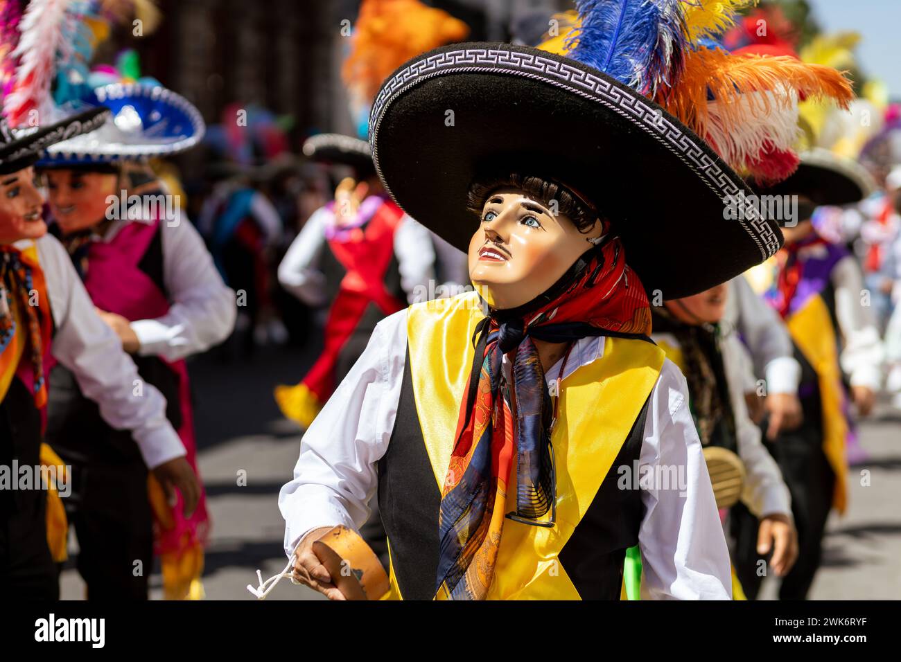 Mexican carnival, Mexican dancers recognized as "huehues" with bright ...