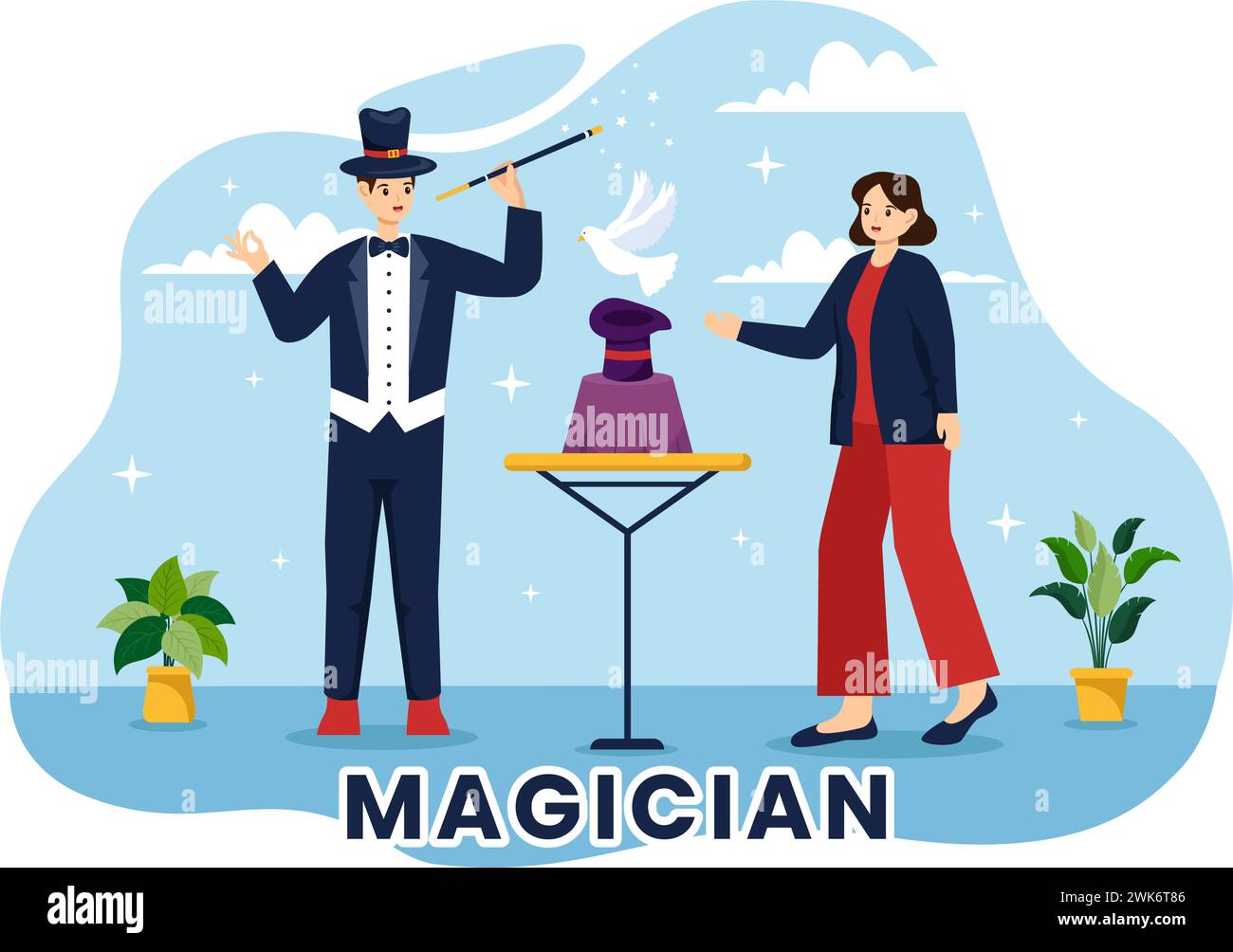 Magician Vector Illustration with Illusionist Conjuring Tricks and ...