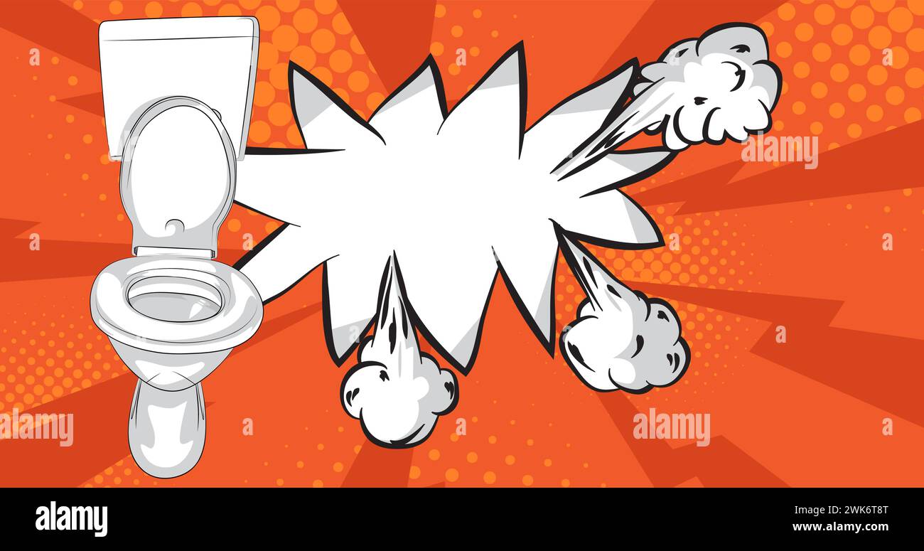 Cartoon Flush Toilet with blank speech bubble, comic book Bathroom ...