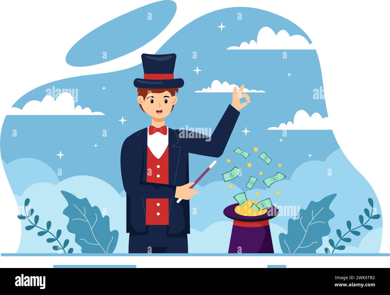 Magician Vector Illustration with Illusionist Conjuring Tricks and ...