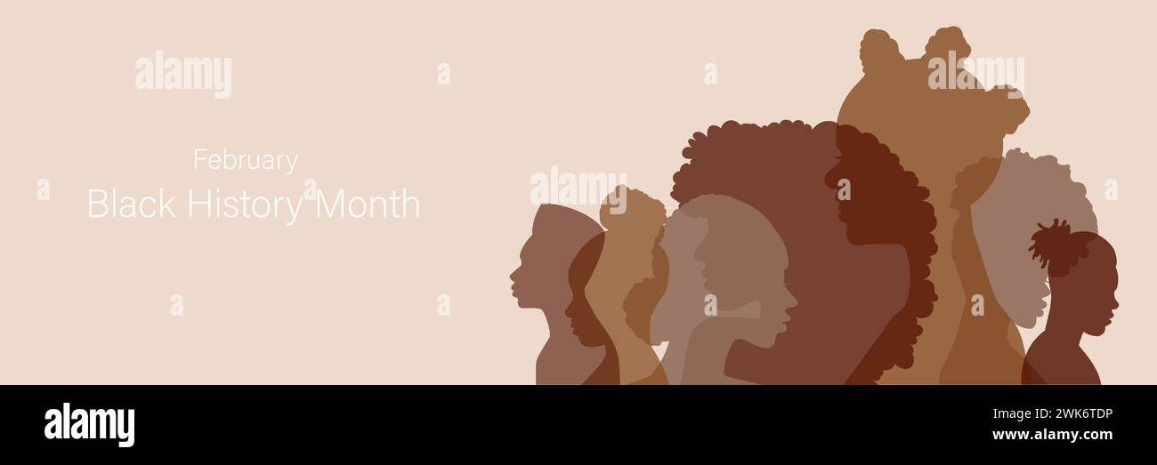 Black History Month banner, People stand side by side together. Flat ...
