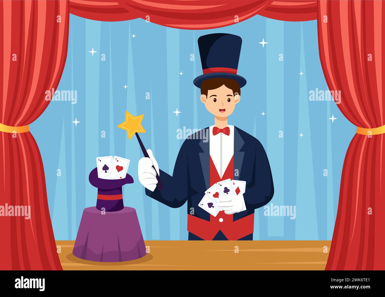 Magician Vector Illustration with Illusionist Conjuring Tricks and ...