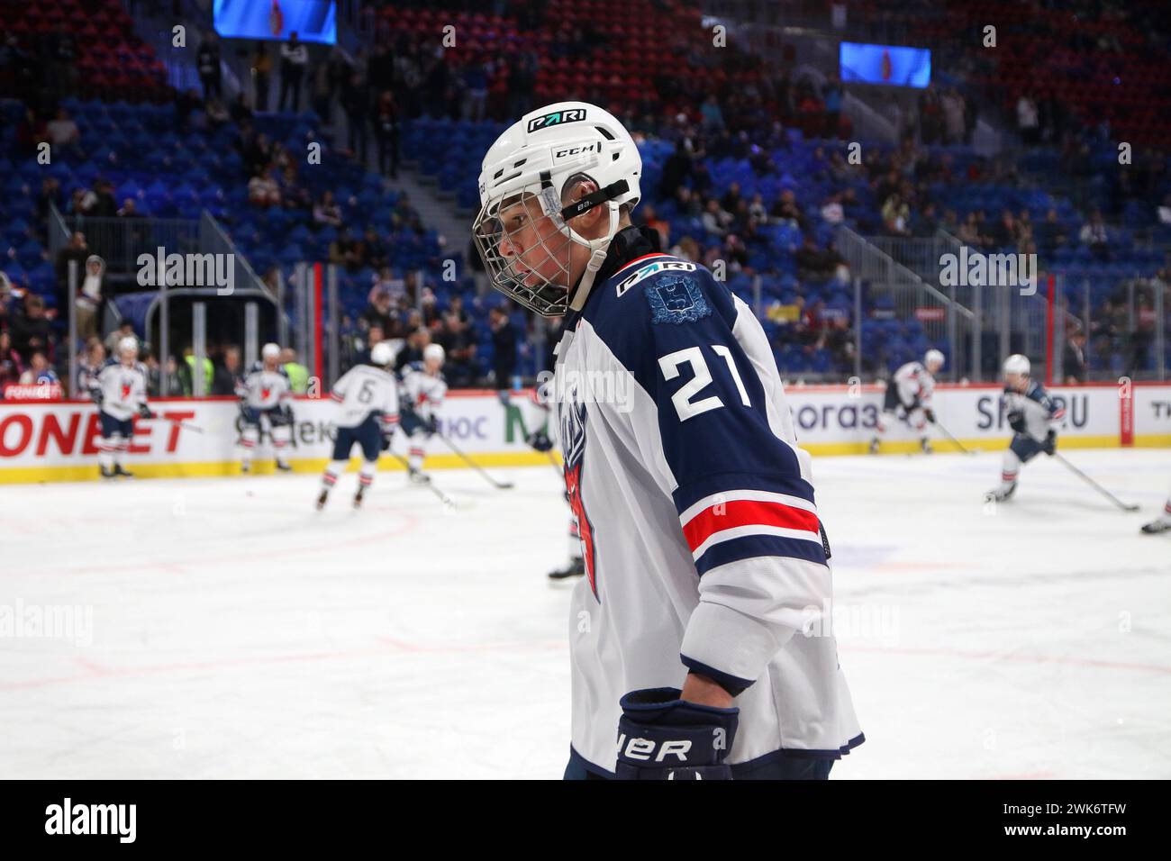 Saint Petersburg, Russia. 18th Feb, 2024. Torpedo Hockey Club player ...