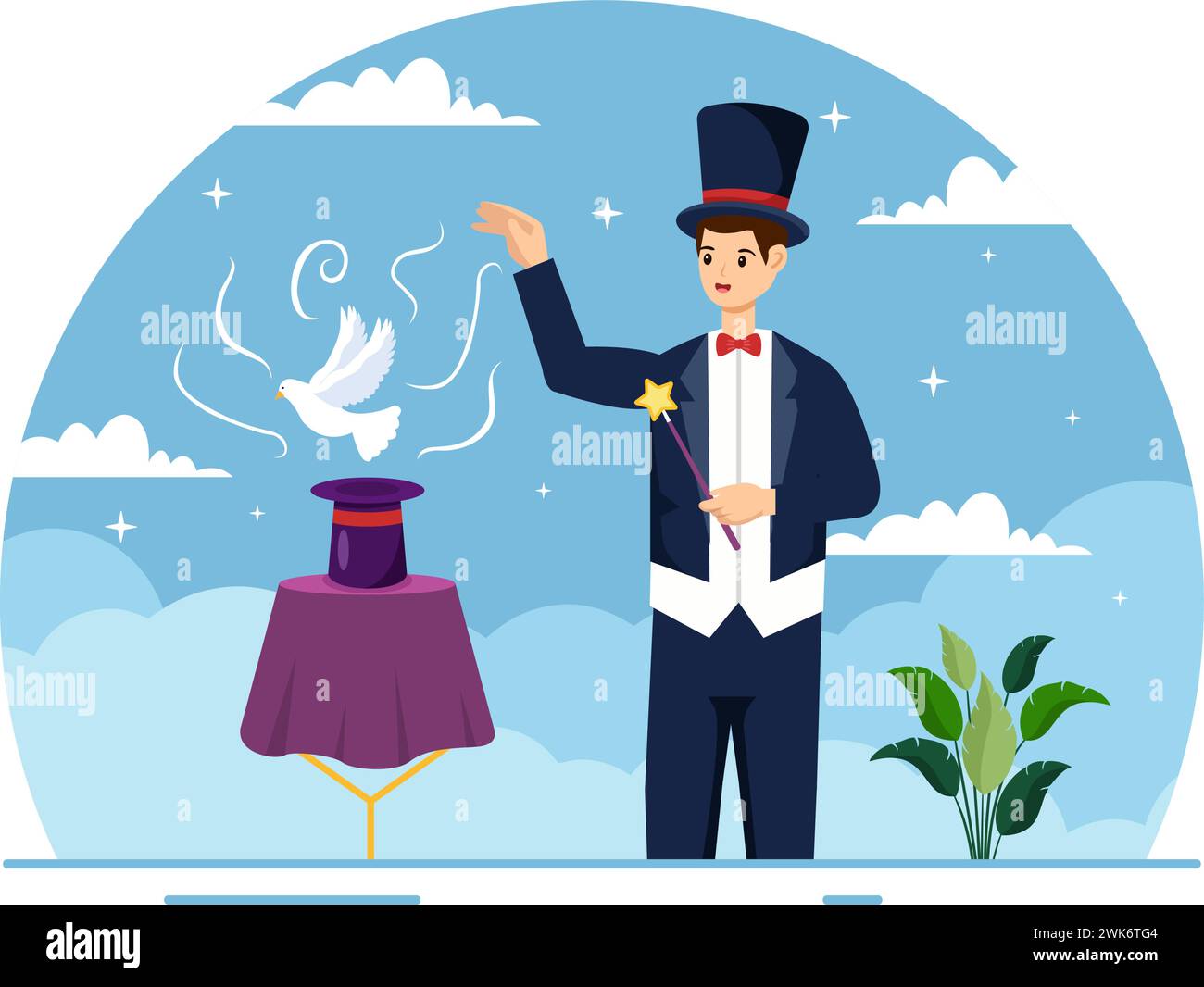 Magician Vector Illustration with Illusionist Conjuring Tricks and ...