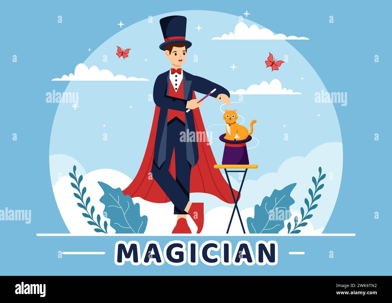 Magician Vector Illustration with Illusionist Conjuring Tricks and ...