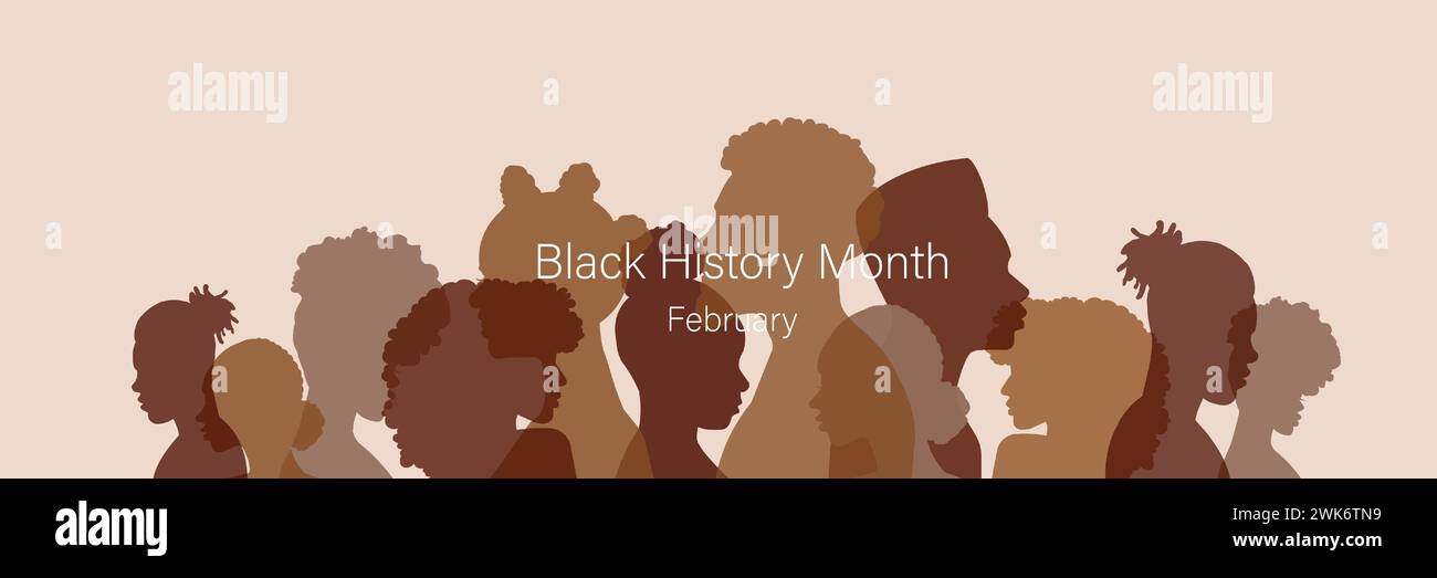 Black History Month banner, People stand side by side together. Flat ...
