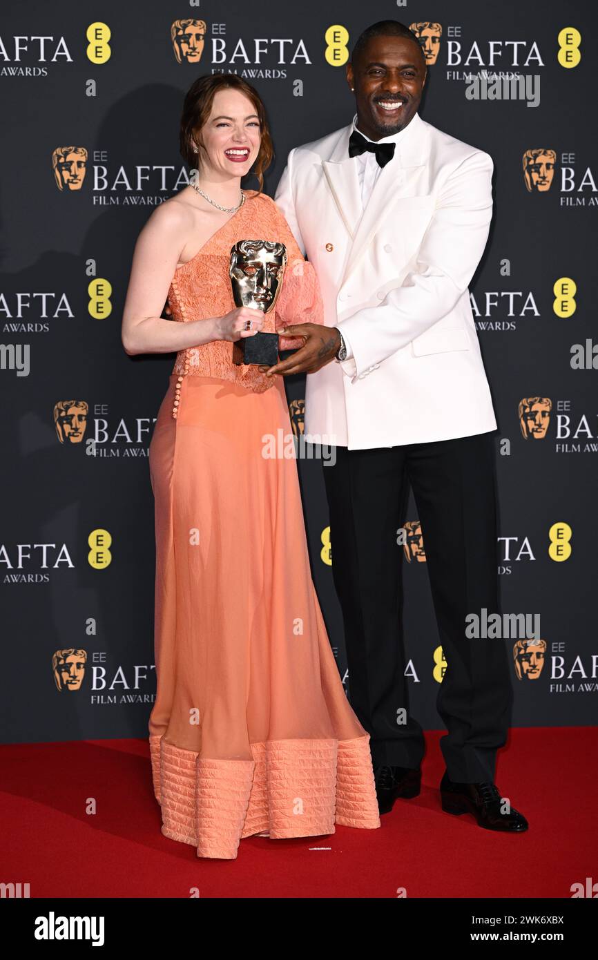 London, UK. February 18th, 2024. Idris Elba and Emma Stone, Leading ...