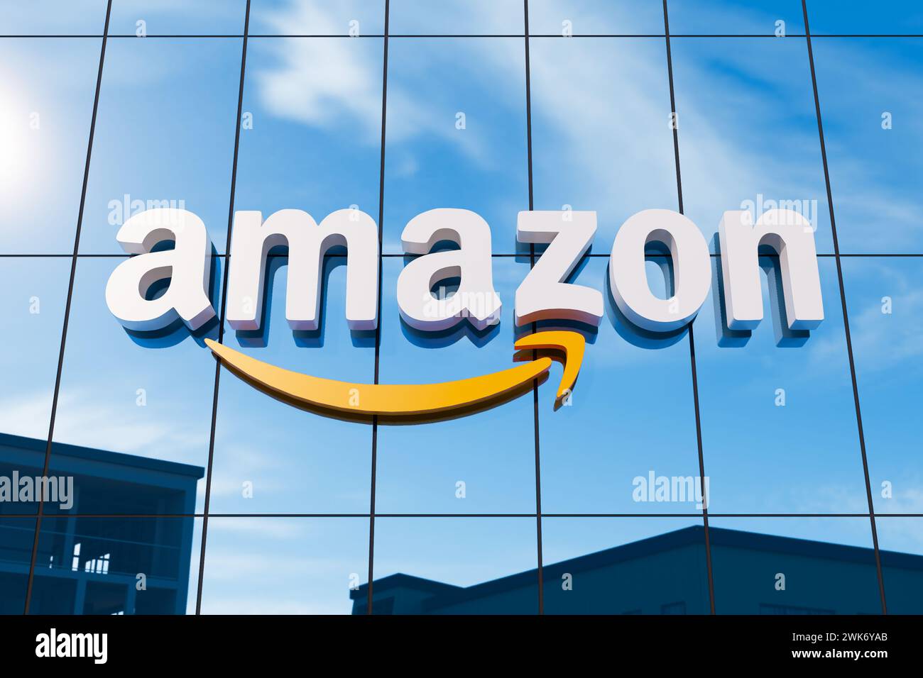Pune, India - February 19, 2024. Amazon.com logo on the facade of the ...