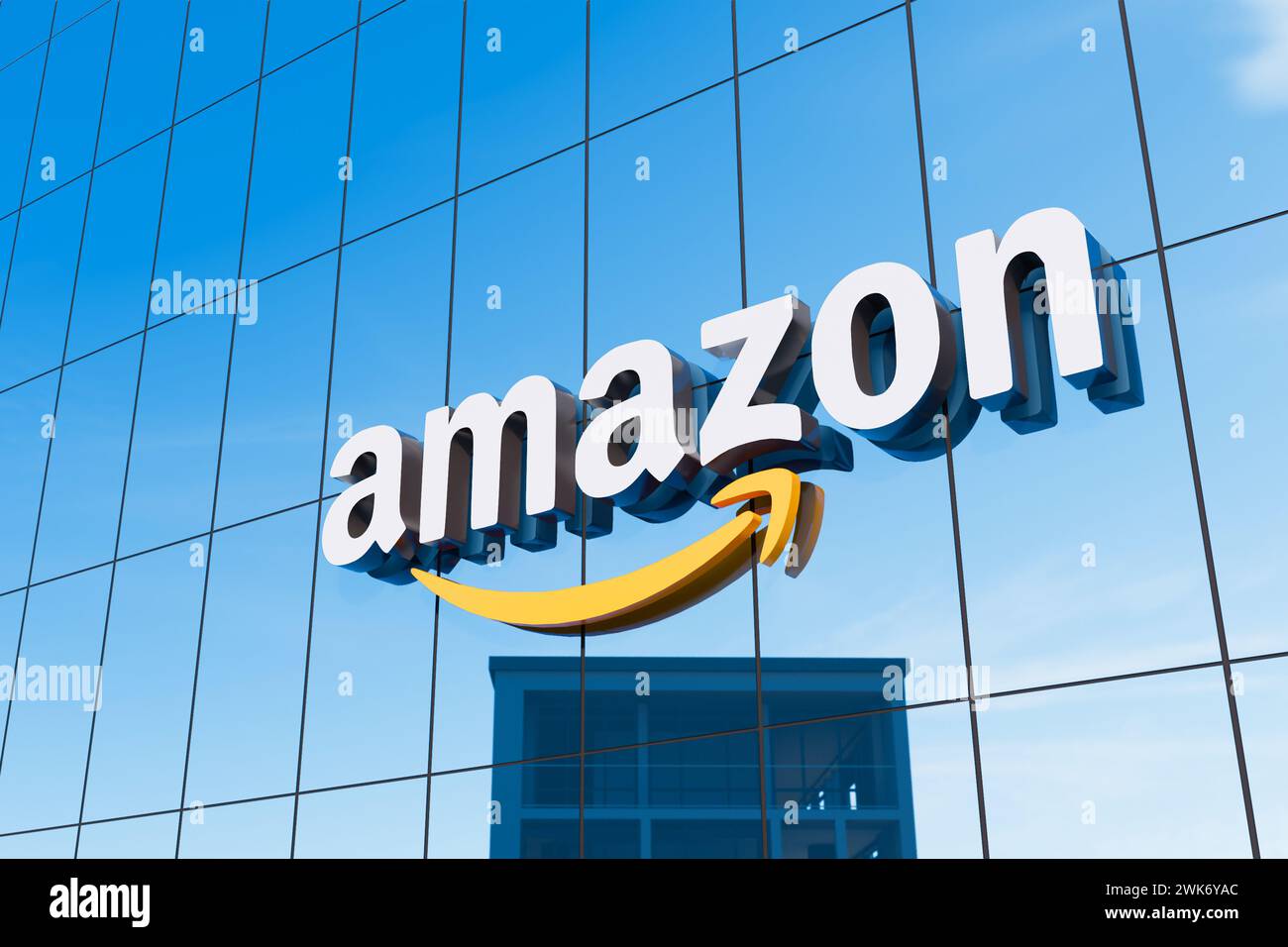 Pune, India - February 19, 2024. Amazon.com logo on the facade of the ...