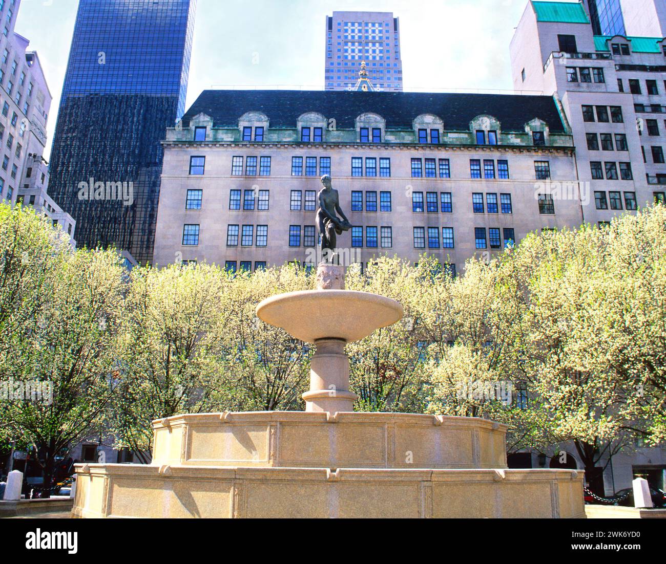 Pulitzer Fountain on the Grand Army Plaza in the spring. Fifth Avenue ...