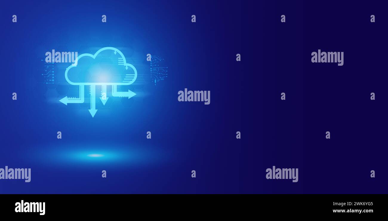 Futuristic blue cloud and Security abstract technology background. Artificial intelligence ...