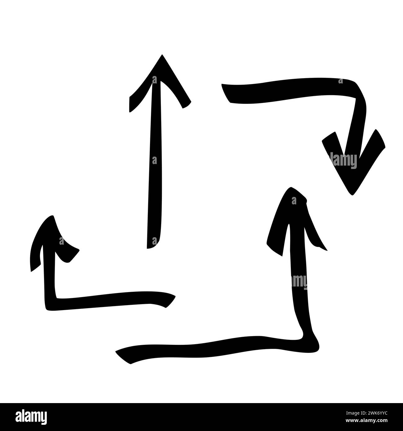 Vector set of abstract curved bold arrows . Hand drawn rounded and ...