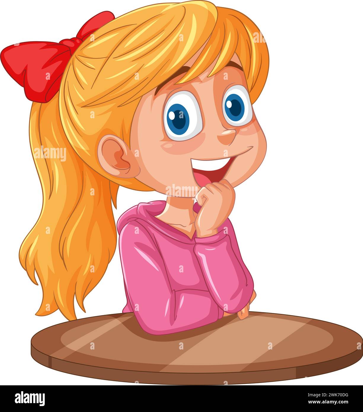 Cartoon of a smiling girl with a thoughtful pose Stock Vector Image ...