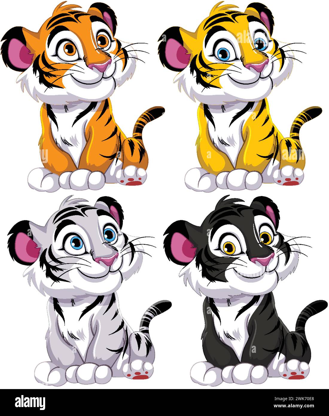Four cute tiger cubs with different fur patterns Stock Vector Image ...
