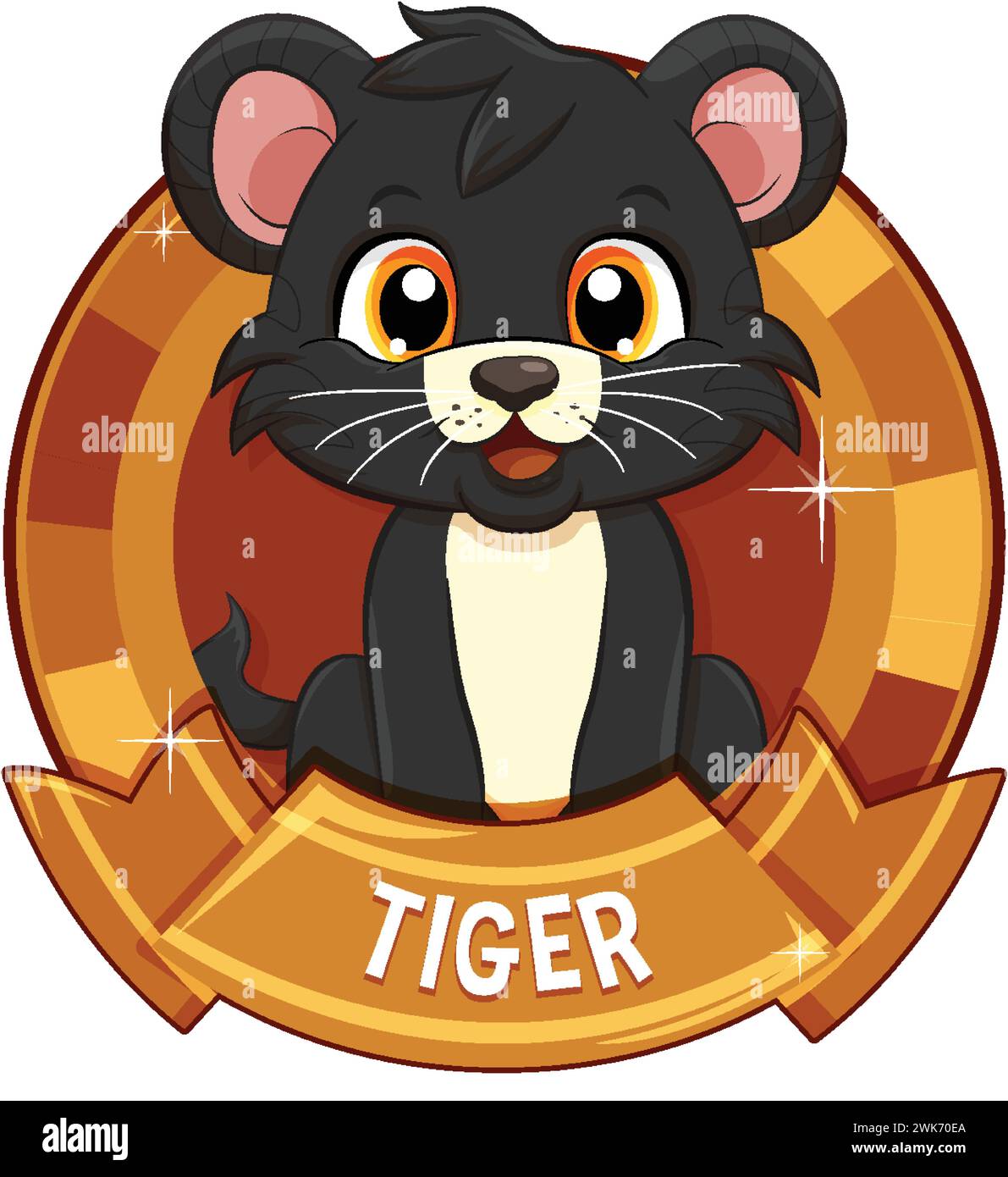 Adorable cartoon tiger cub inside a shiny badge Stock Vector Image ...