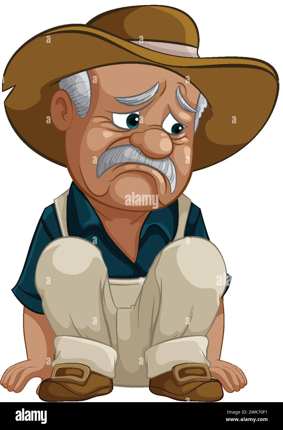 Cartoon of a sad cowboy sitting down, looking pensive Stock Vector ...