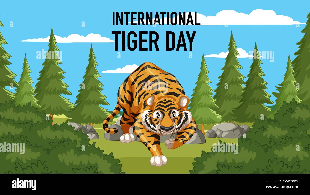 Vector illustration of a tiger in a forest setting Stock Vector Image ...