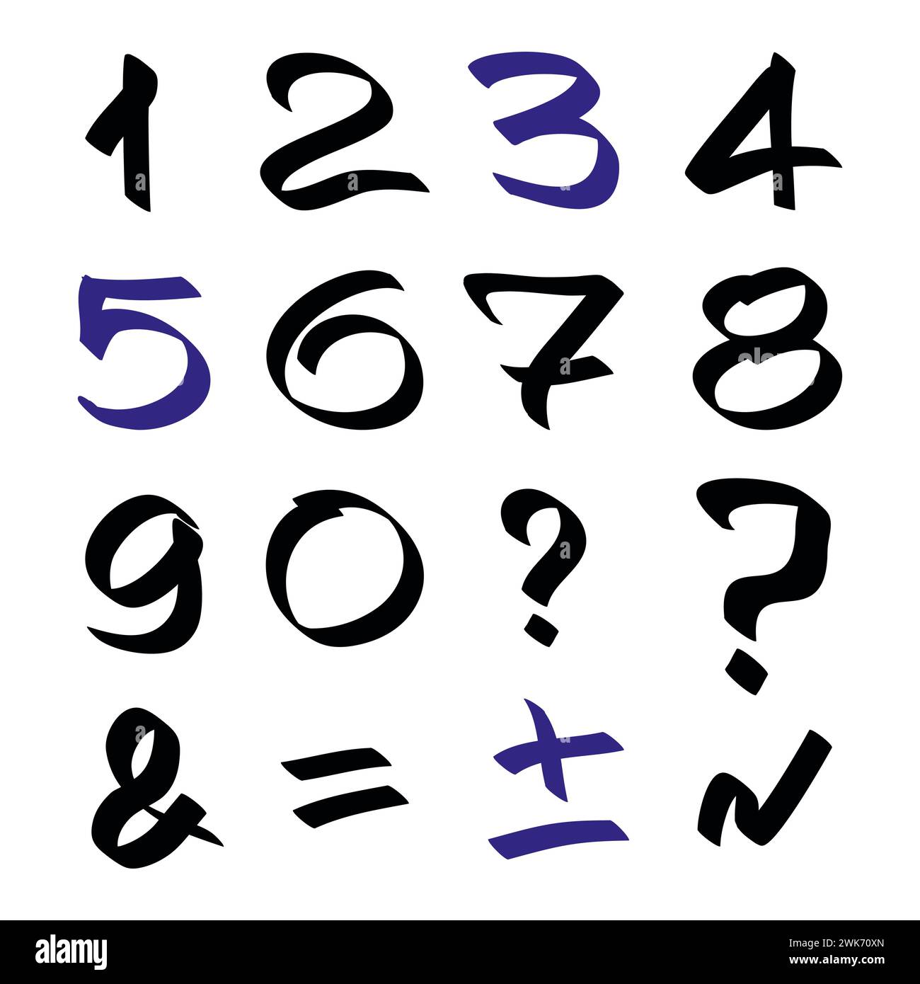 Vector hand drawn grunge alphabet with numbers. Ink drawn font with dry ...