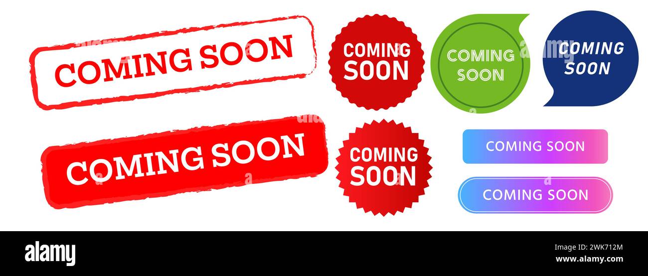 coming soon stamp speech bubble button and label sticker sign promotion ...